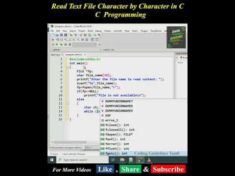 Read a File Using C Program | Read a text file character by character ...