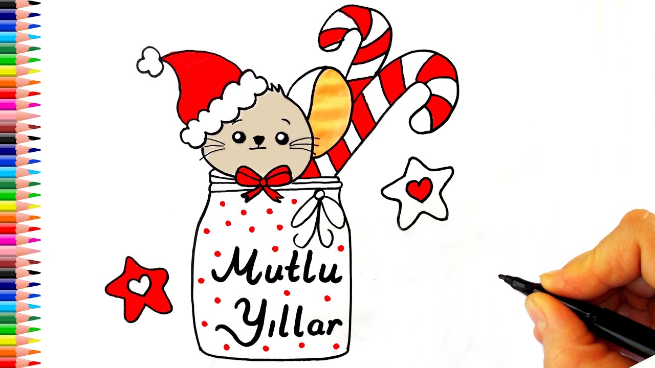 Sevimli Fare Çizimi - Yeni Yıl Çizimleri - Yılbaşı Çizimleri - Yılbaşı ...