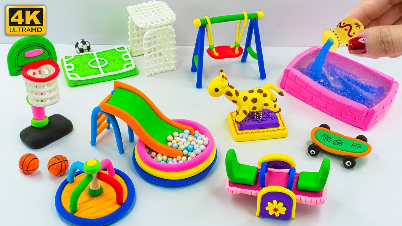 DIY How To Make Miniature Playground Set with Swing, Water Slide, Slime ...