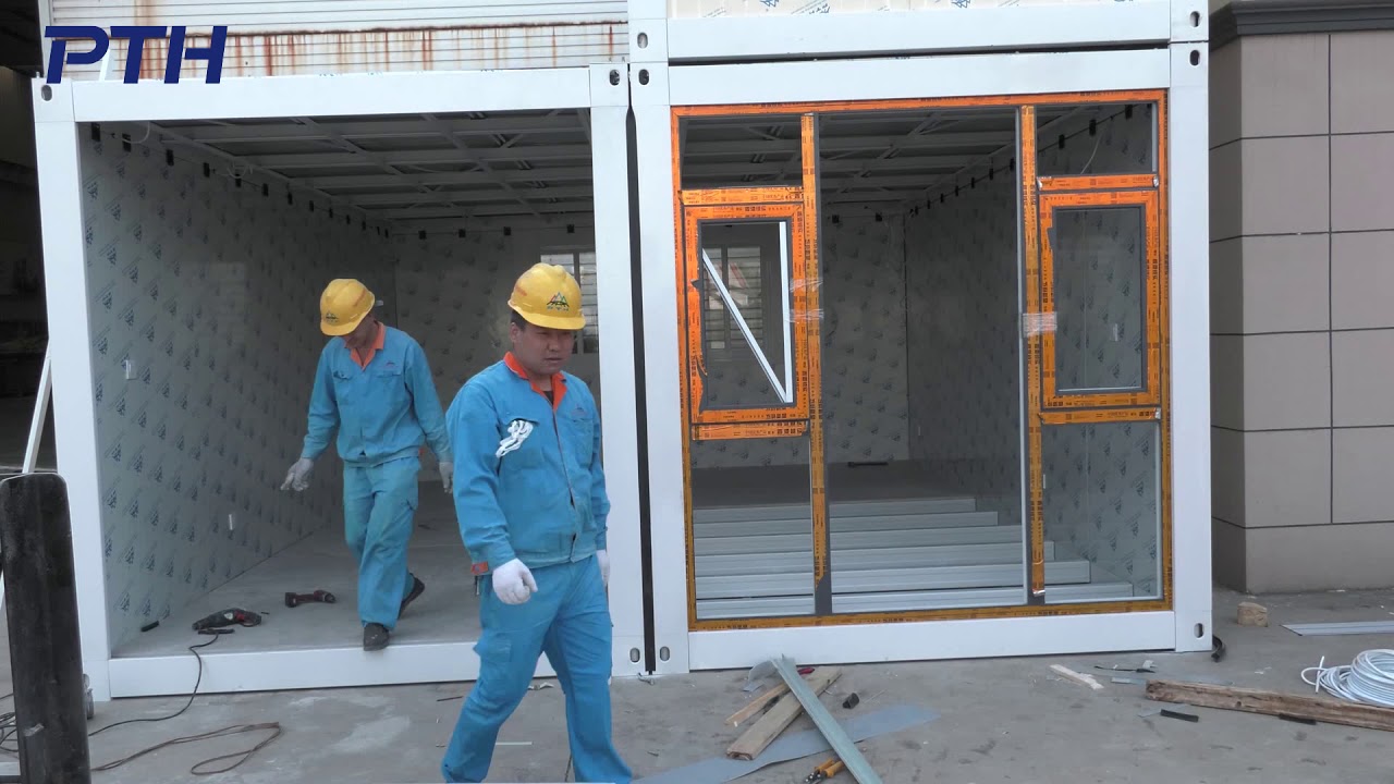 Assembly of three container houses - YouTube
