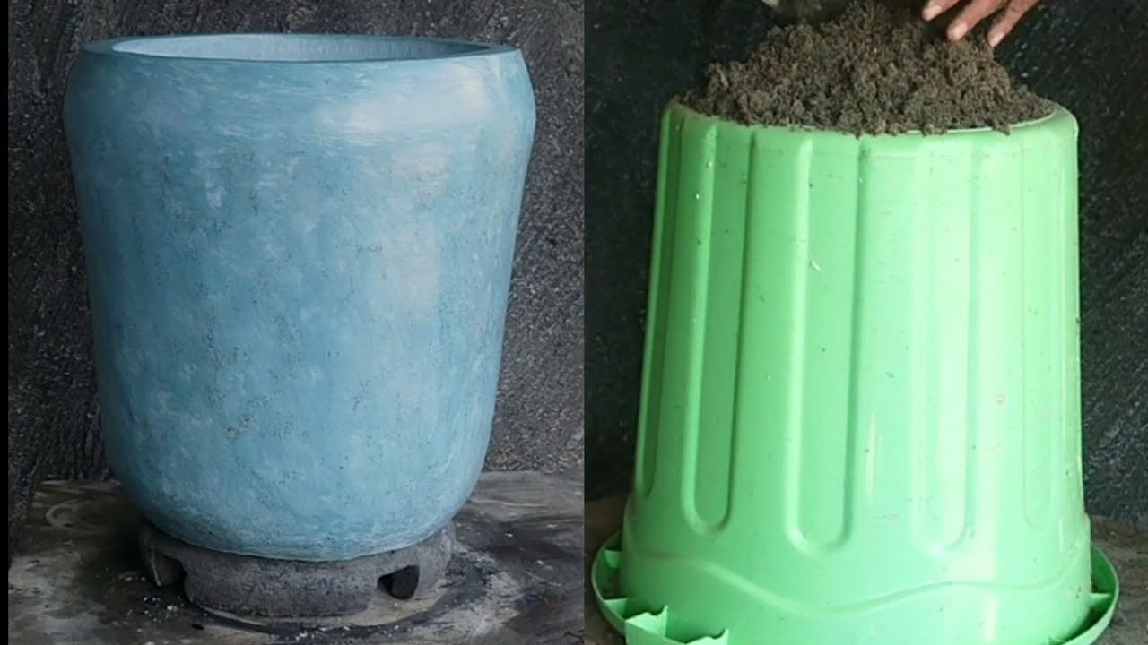 Ide jadul membuat pot bunga warna abu abu putih menggunakan bak sampah ...