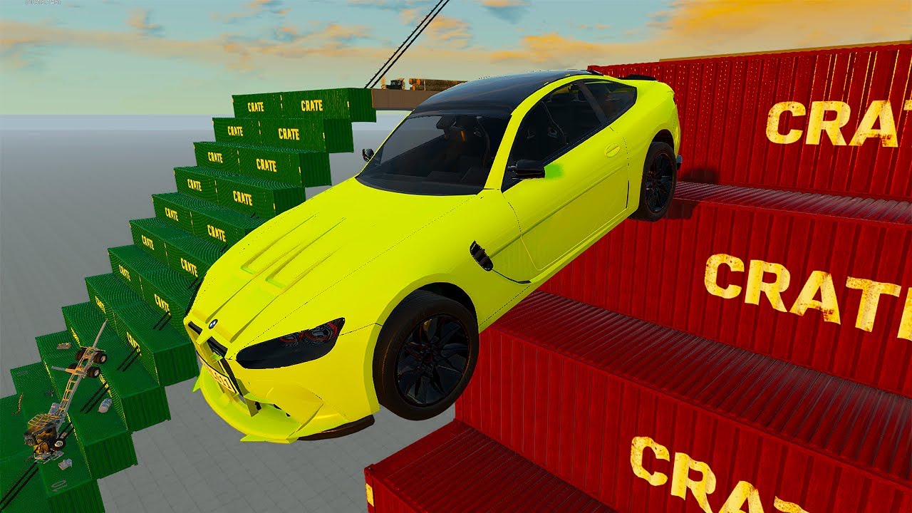 Cars VS High CRATE STAIR CASE Jump Ramp #1 - BeamNg Drive - YouTube