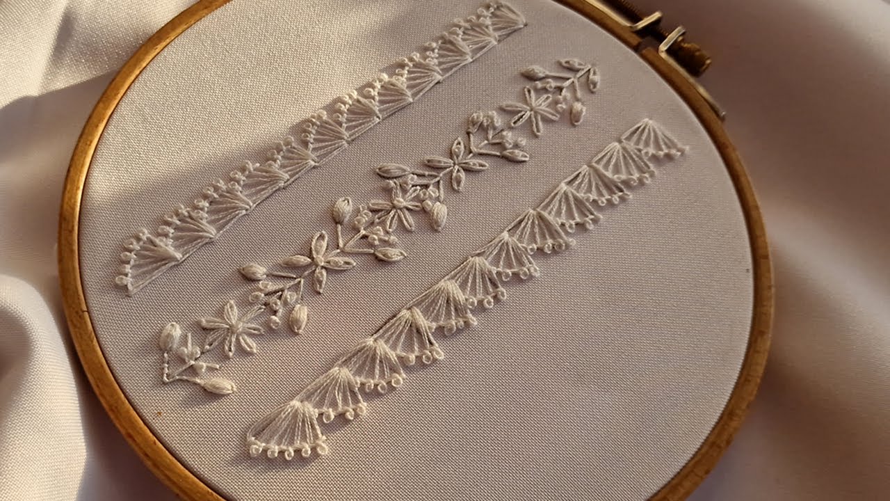 Amazing Lace Border Line White Work Embroidery Design - YouTube