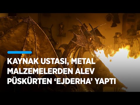 Kaynak ustası, metal malzemelerden alev püskürten 'Ejderha' yaptı