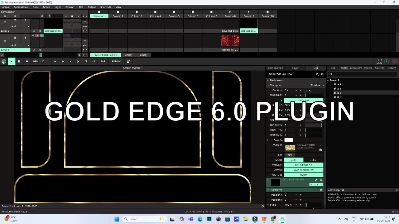 GOLD EDGE 6.0 PLUGIN FOR RESOLUME ARENA .CREATE BY @Vjjas - YouTube