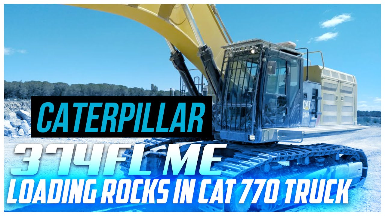 Big excavator working! CAT 374FLME loading rocks in CAT 770 - YouTube
