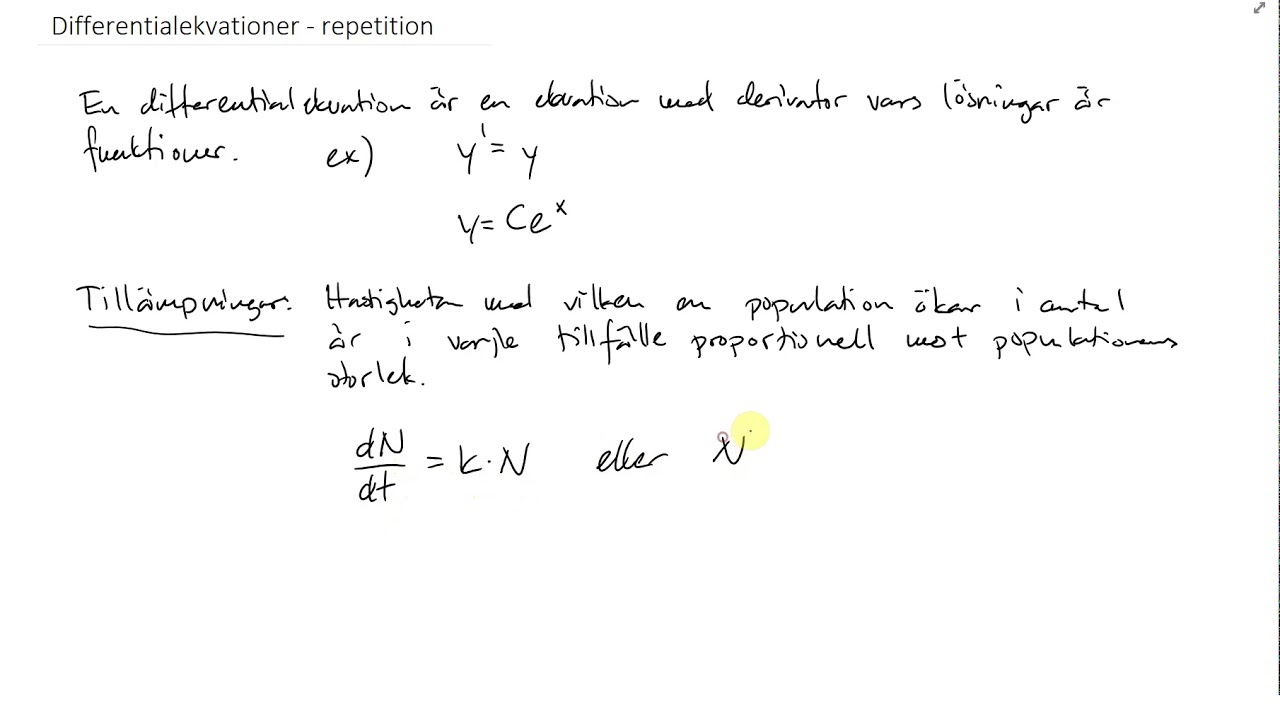 Matematik 5: Differentialekvationer - repetition - YouTube