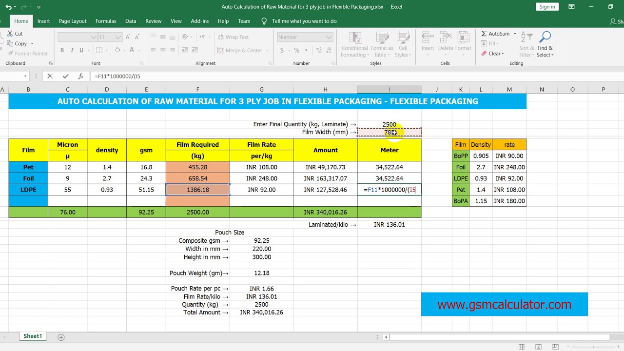 AUTO CALCULATION OF RAW MATERIAL FOR 3 PLY JOB IN FLEXIBLE PACKAGING ...