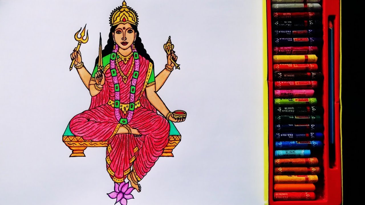 Goddess Mariamman Drawing Step By Step | Painting Of Goddess Lalitha ...