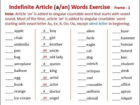 EG2 - English Grammar - Indefinite Article (a/an) Words Exercise - YouTube