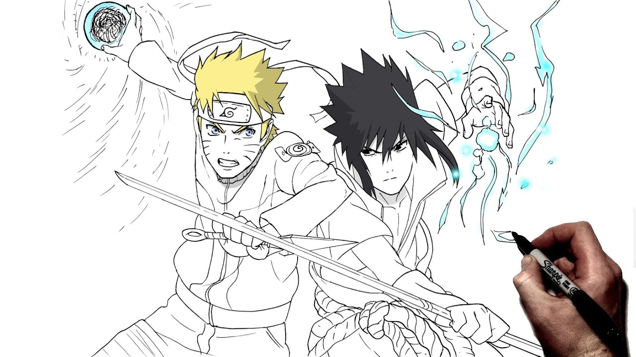 How To Draw Naruto vs Sasuke | Step By Step | Naruto - YouTube