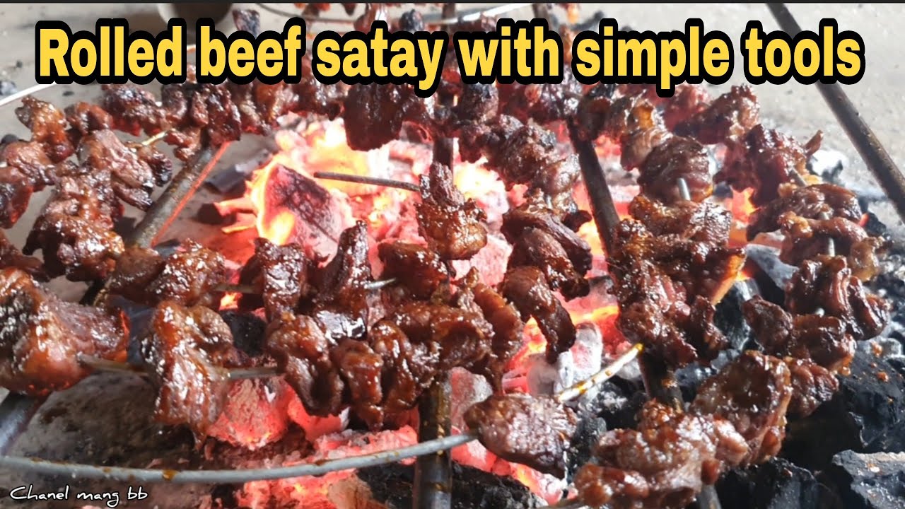 Rolled beef satay with simple tools Sate sapi gulung dengan alat ...
