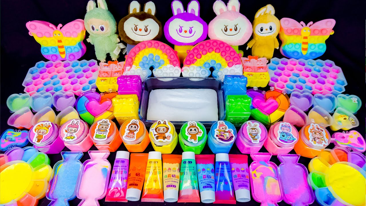 LABUBU SLIME Mixing random with Rainbow Slime Satisfying Slime Videos ...