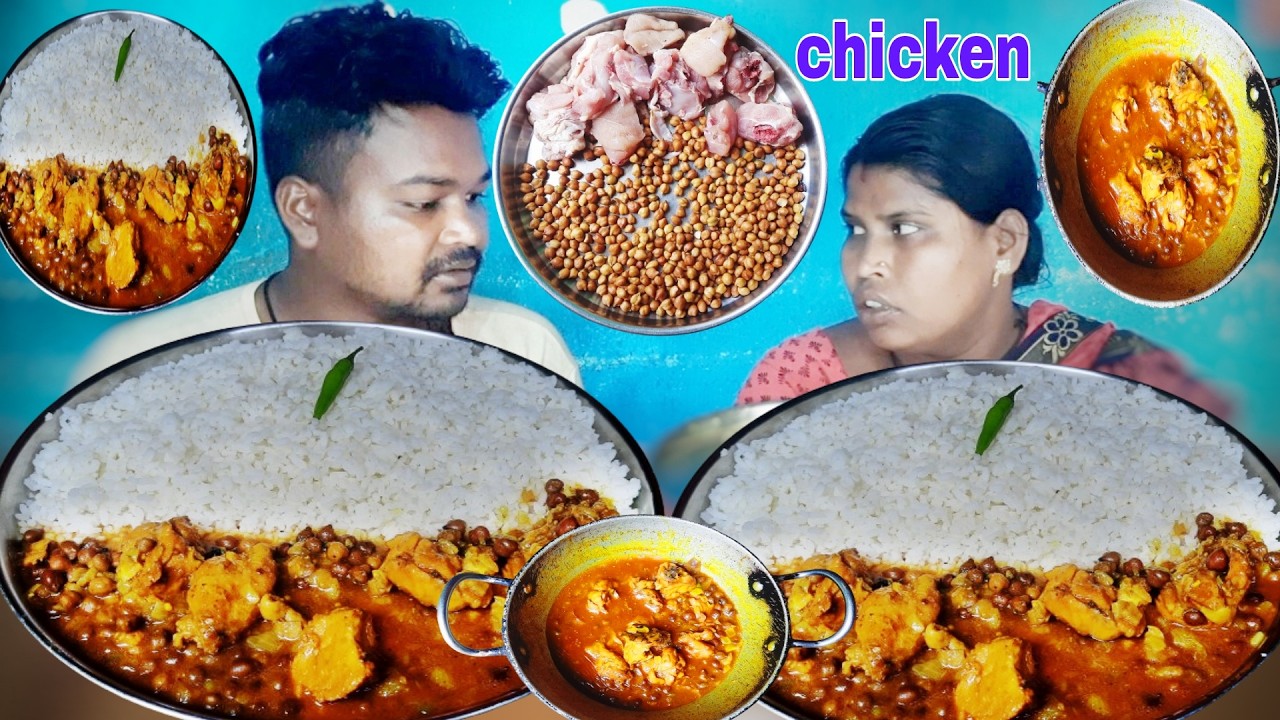 eating show | Chicken chana curry cooking | Chicken curry with rice ...