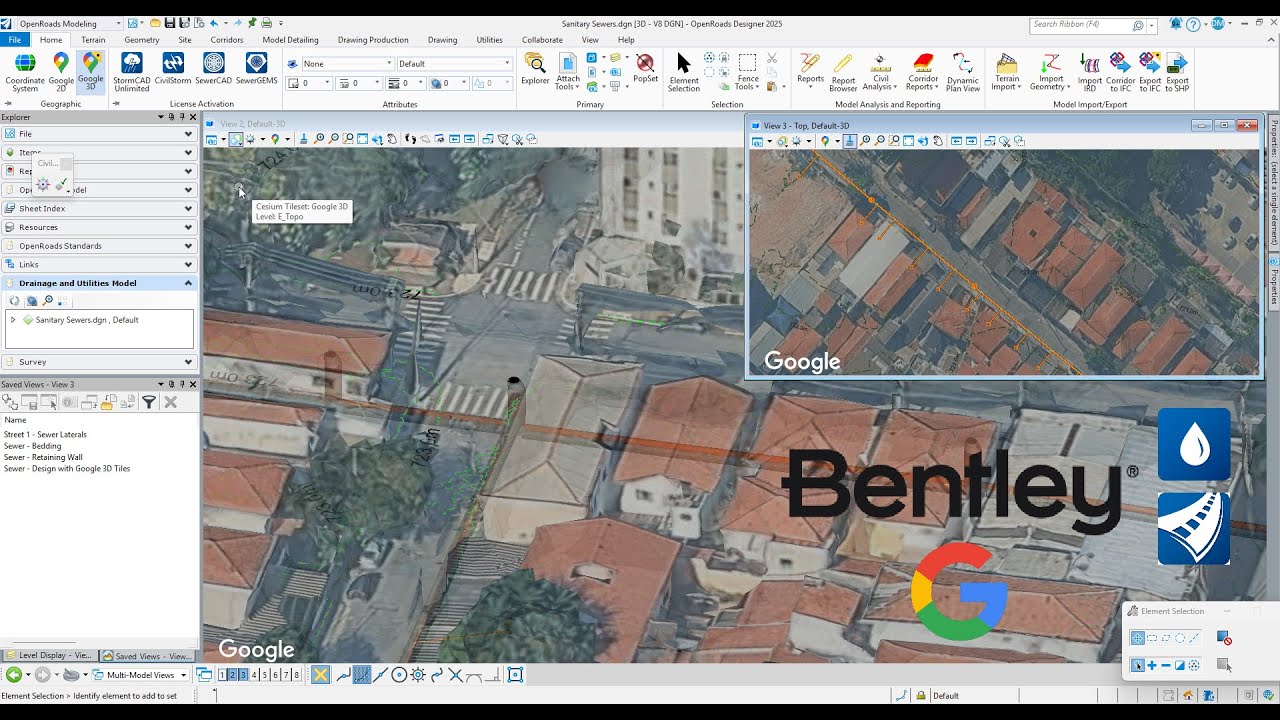 Google 3D Tiles - Sewer Network Design - Bentley Systems (no audio ...
