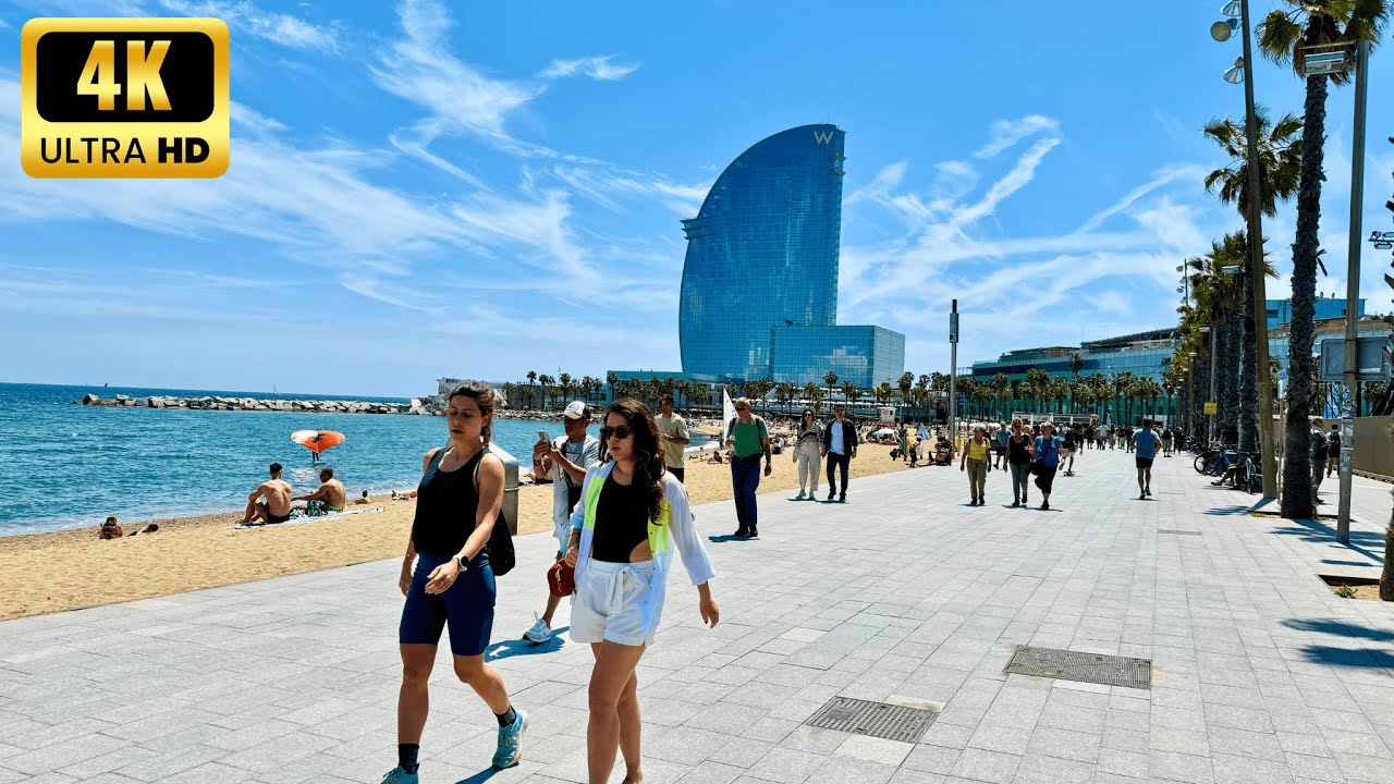 Walking tour Barcelona | 🏖️ BEACH WALK | Spain | A spring walk in ...
