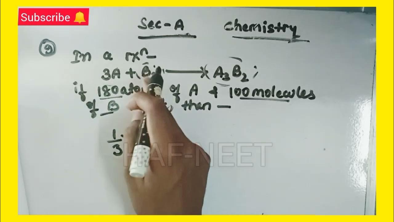 Q9. In a reaction - 3A+B2-----A3B2. If 180 atoms of A and 100 molecules ...