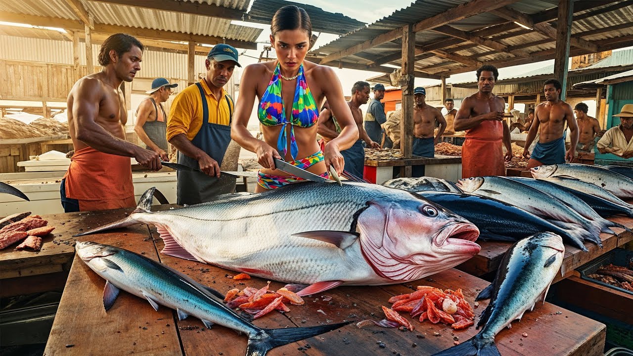 Masterful Fish Cutting Techniques in a Lively Coastal Fish Market - YouTube
