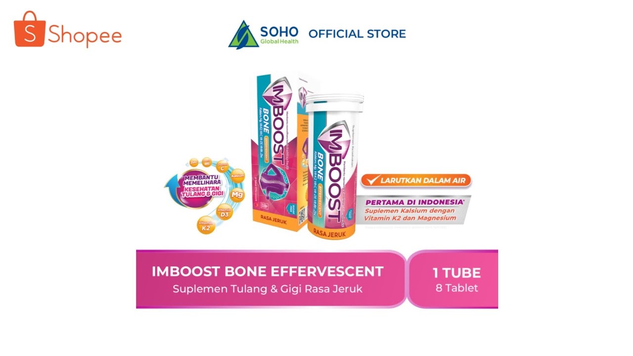 Imboost Bone Effervescent Suplemen Tulang dan Gigi Rasa Jeruk @8 Tablet ...