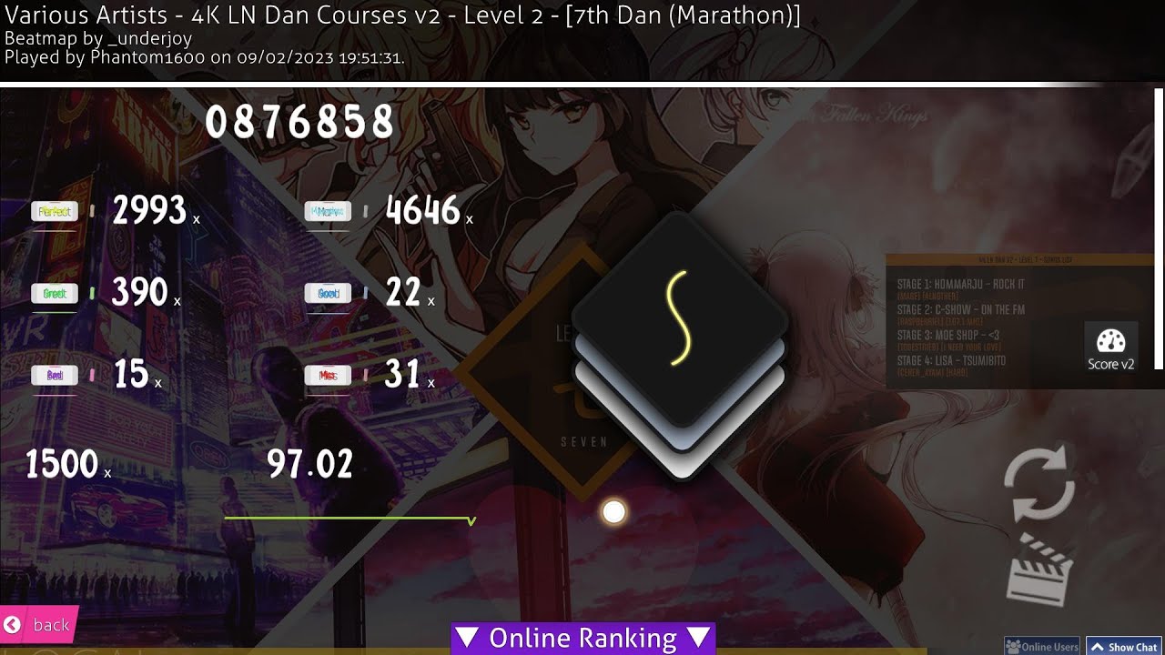 Osu!mania 4K LN Dan Courses v2 | 7th Dan clear 97.02% (read description ...