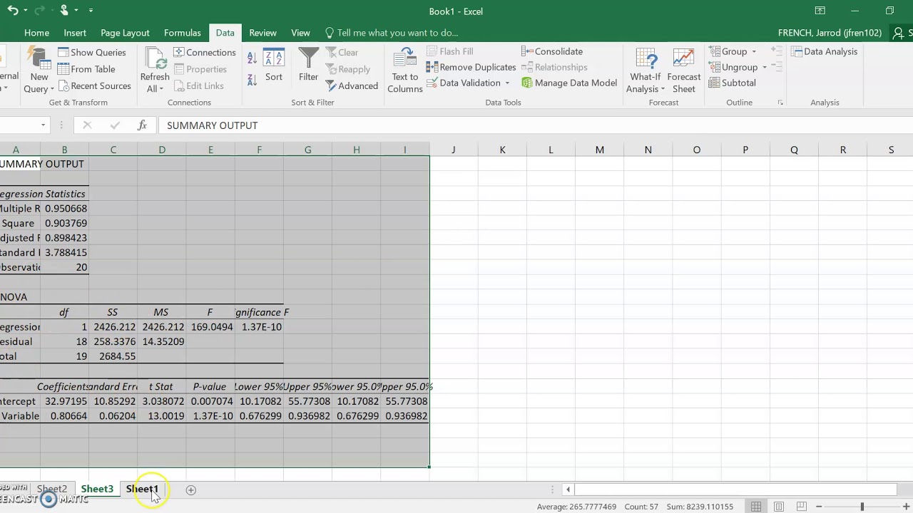 Determining the equation of a regression line using Excel - YouTube