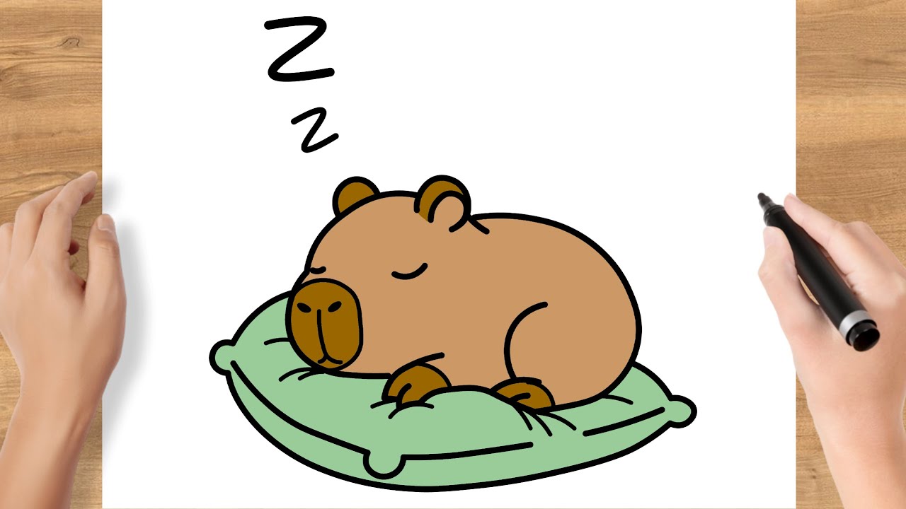 How to draw Capybara Sleeping Easy Kawaii Icon Sticker - YouTube