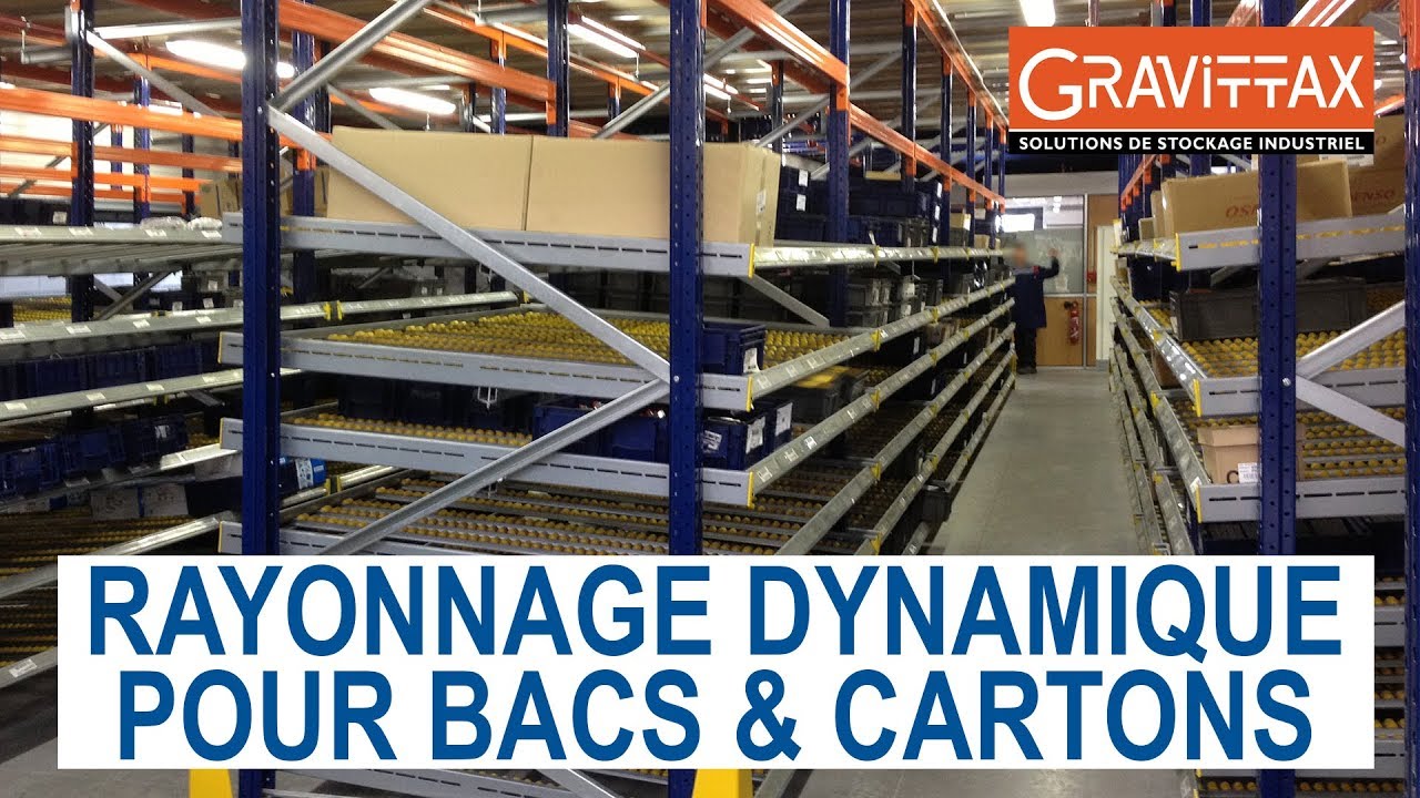 Rayonnage métallique dynamique pour bacs et cartons - Gravittax - YouTube