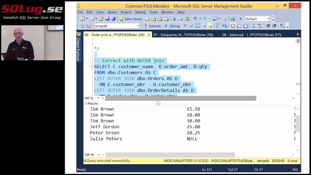 SQLug.se - Kevin Boles - Common TSQL Mistakes, session 1 - YouTube
