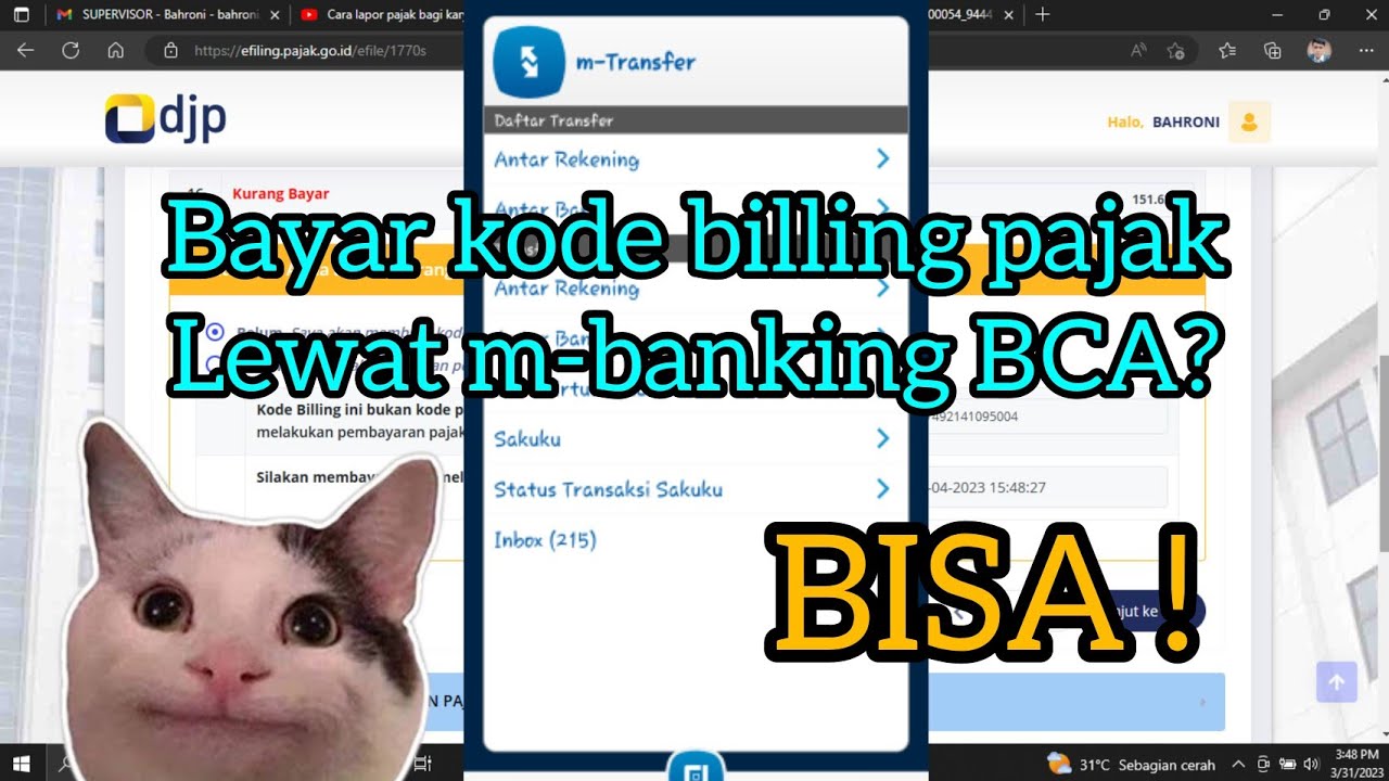 Bayar Kode Billing Pajak/SPT di M-Banking BCA (Kurang Bayar PPh21 ...
