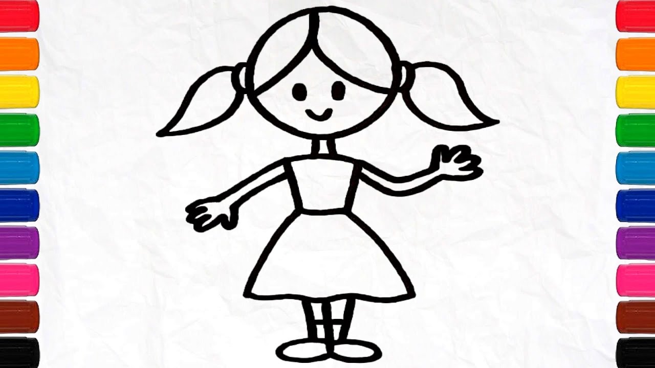 Easy Girl Drawing and Coloring for Kids | How to Draw a Cute Girl ...