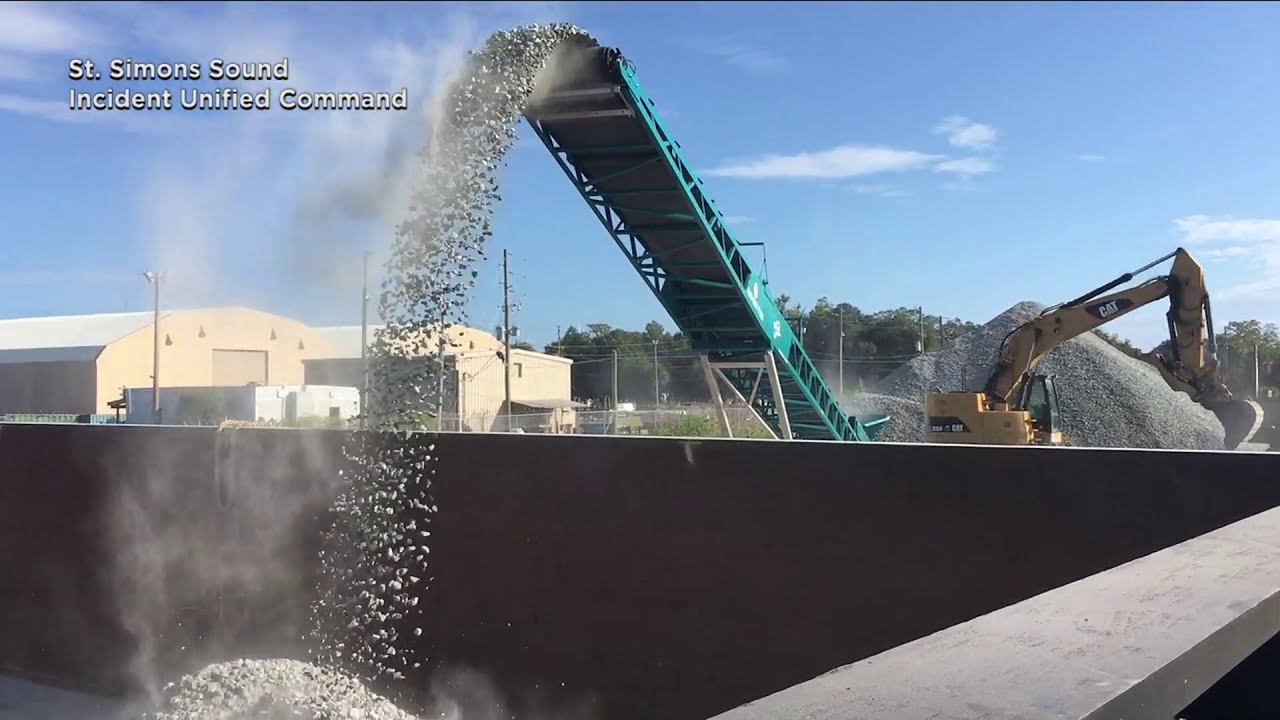 Nearly 6,000 tons of rocks to slow erosion from Golden Ray - YouTube