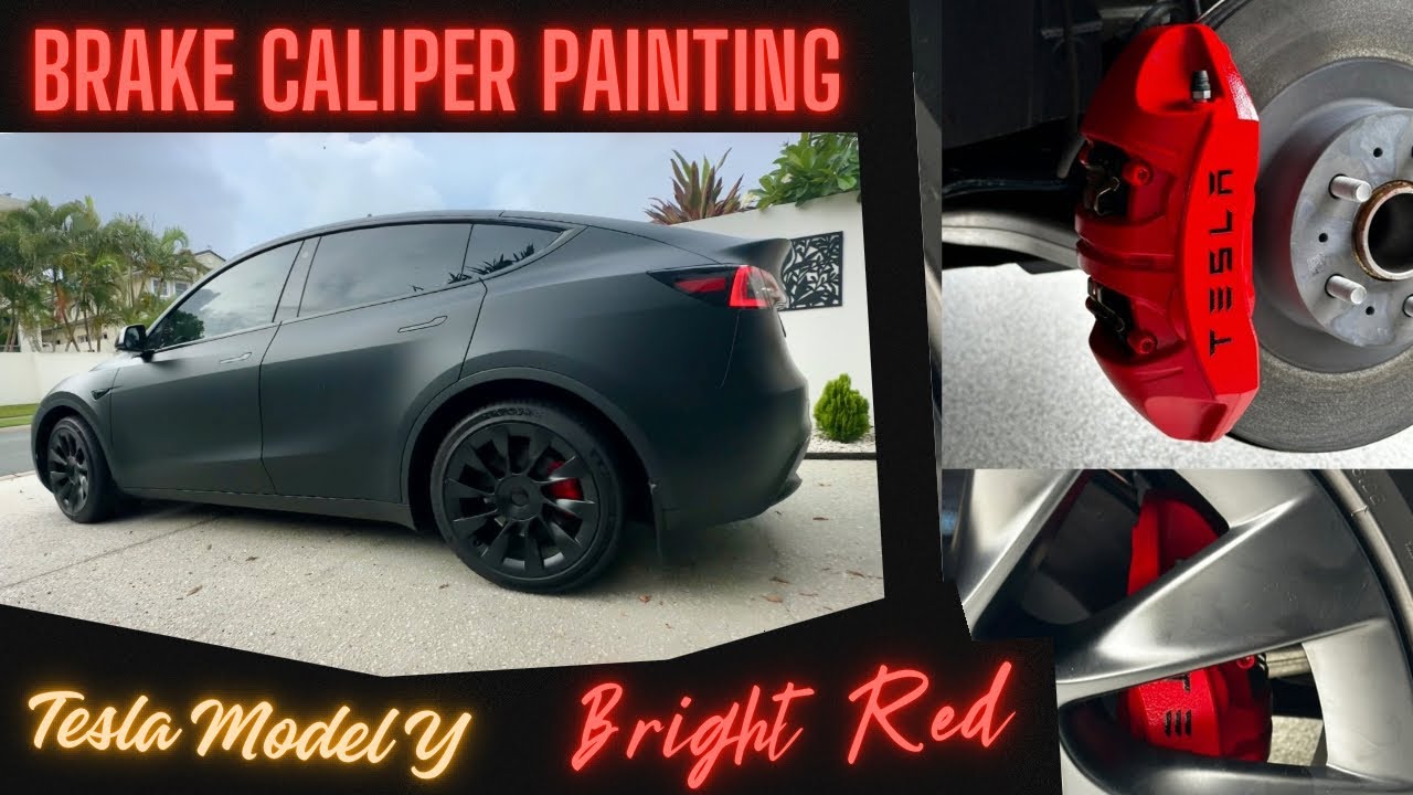 Painting the Brake Calipers Bright Red on this Black Tesla Model Y ...