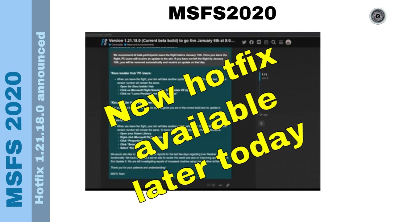Flight Simulator 2020 - MSFS Update - New hotfix - available later ...