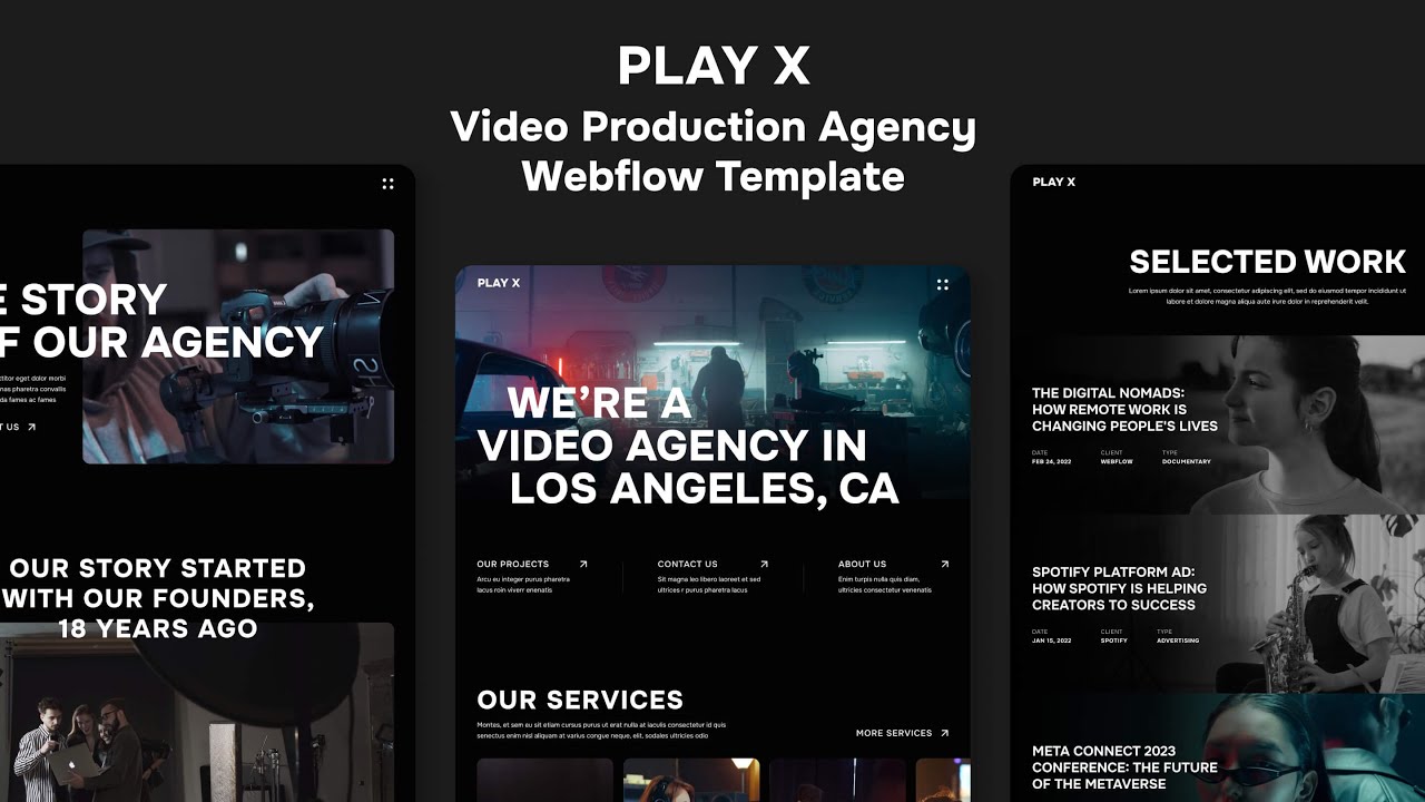 Play X - Video Production Agency Webflow Template | BRIX Templates ...