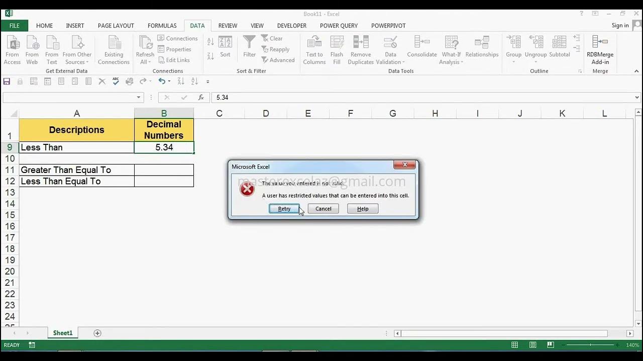 How to create Decimal Number Data Validation in MS Excel 2013 - YouTube
