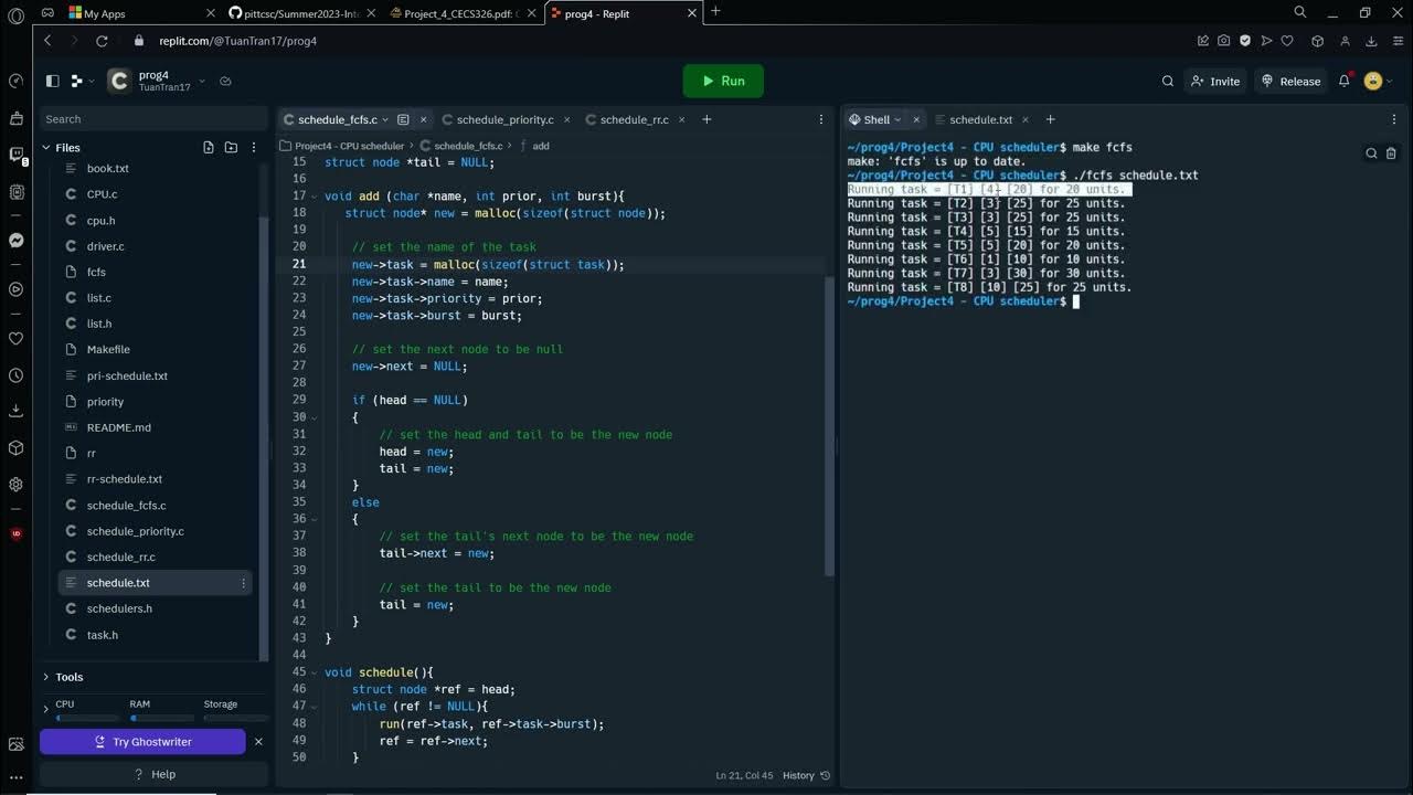 CECS 326: Project 4 - CPU scheduler Demo by Twan Tran [04/22/2023 ...