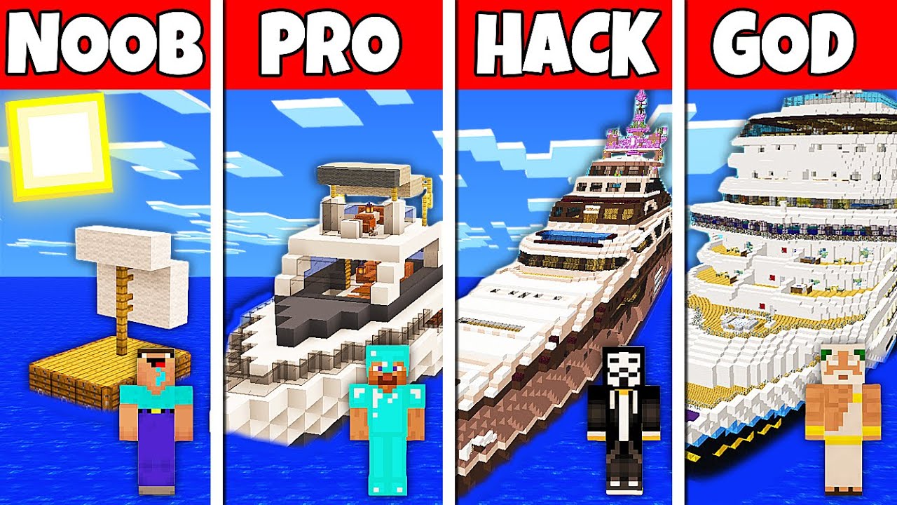 Minecraft Battle: NOOB vs PRO vs HACKER vs GOD! BOAT HOUSE BUILD CHALLENGE in Minecraft - YouTube