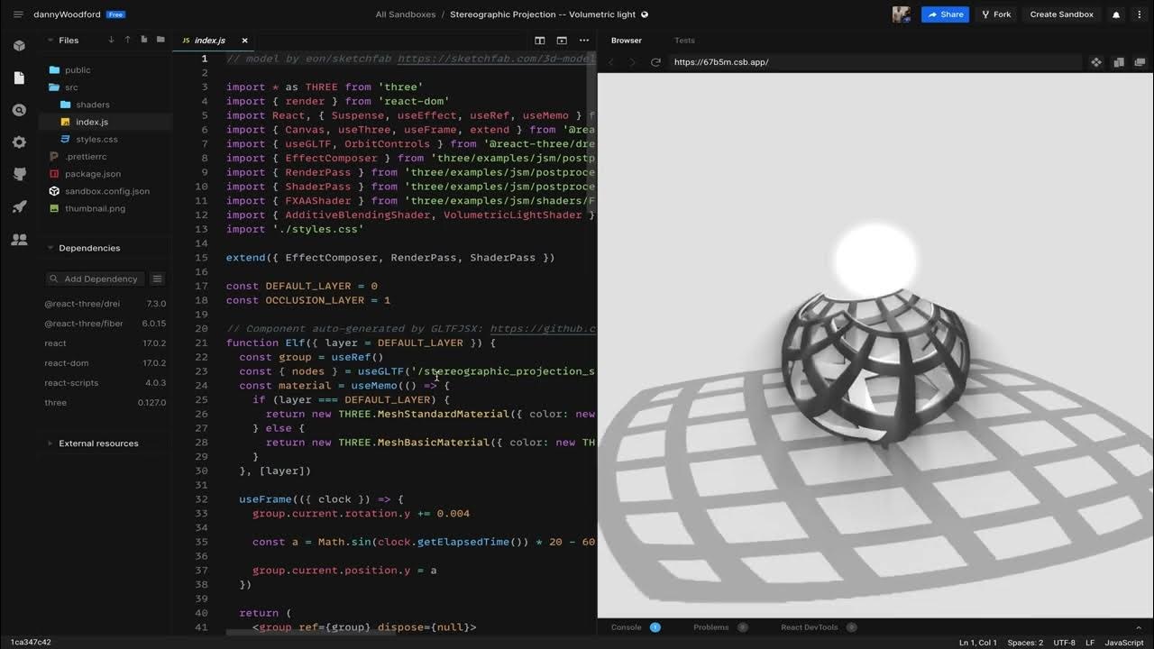 Stereographic Projection - Volumetric light - three.js - YouTube