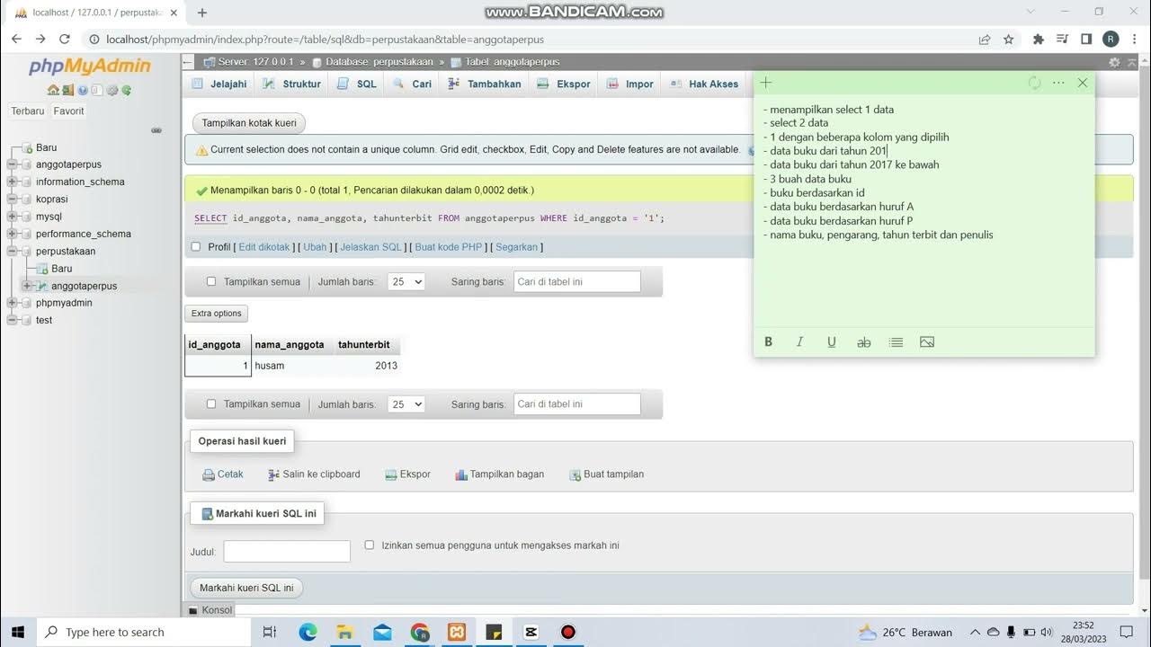 TUGAS SQL : Where dengan 10 contoh kasus berbeda - YouTube