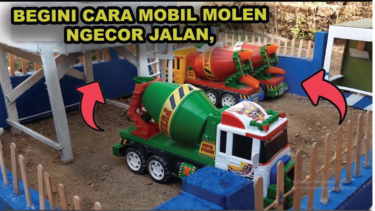 Mobil Truk Molen Cor Mixer Beton Ngecor Jalan, Miniatur Mobil Mobilan ...