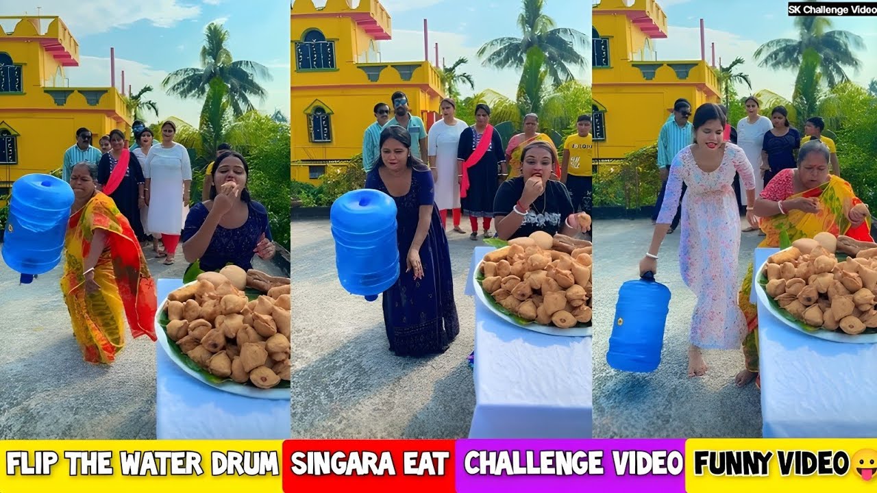 Flip The Water Drum Singara Eat Challenge Video 😧 || Funny Samosa ...