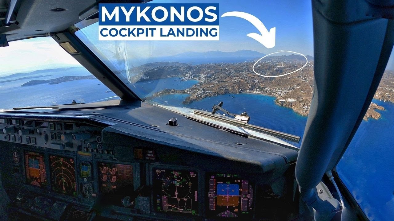 Boeing 737-800 Shortfield Cockpit Landing at MYKONOS, Greece | Runway ...