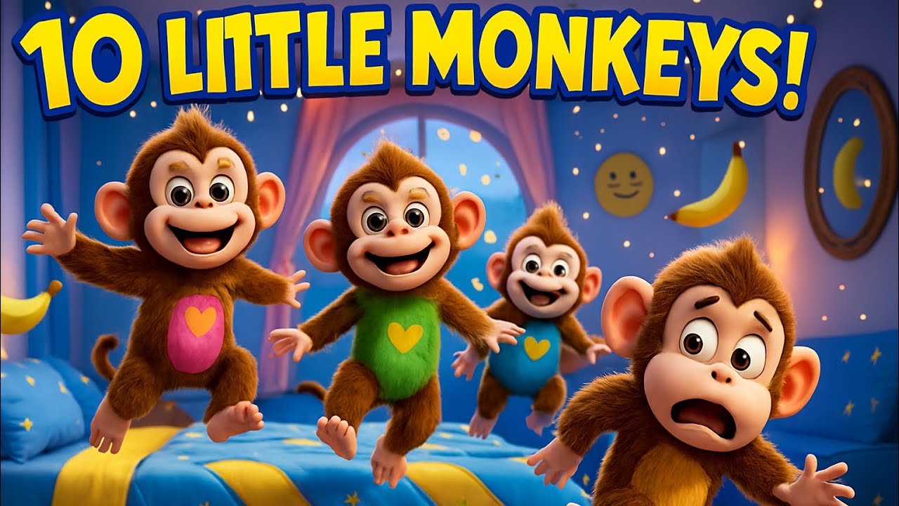 🎵 Ten Little Monkeys Jumping on the Bed 🐵 Fun Nursery Rhyme for Kids ...