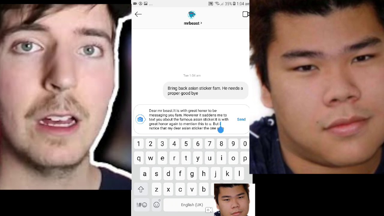 I message Mr beast asking for a tribute video for asian sticker - YouTube
