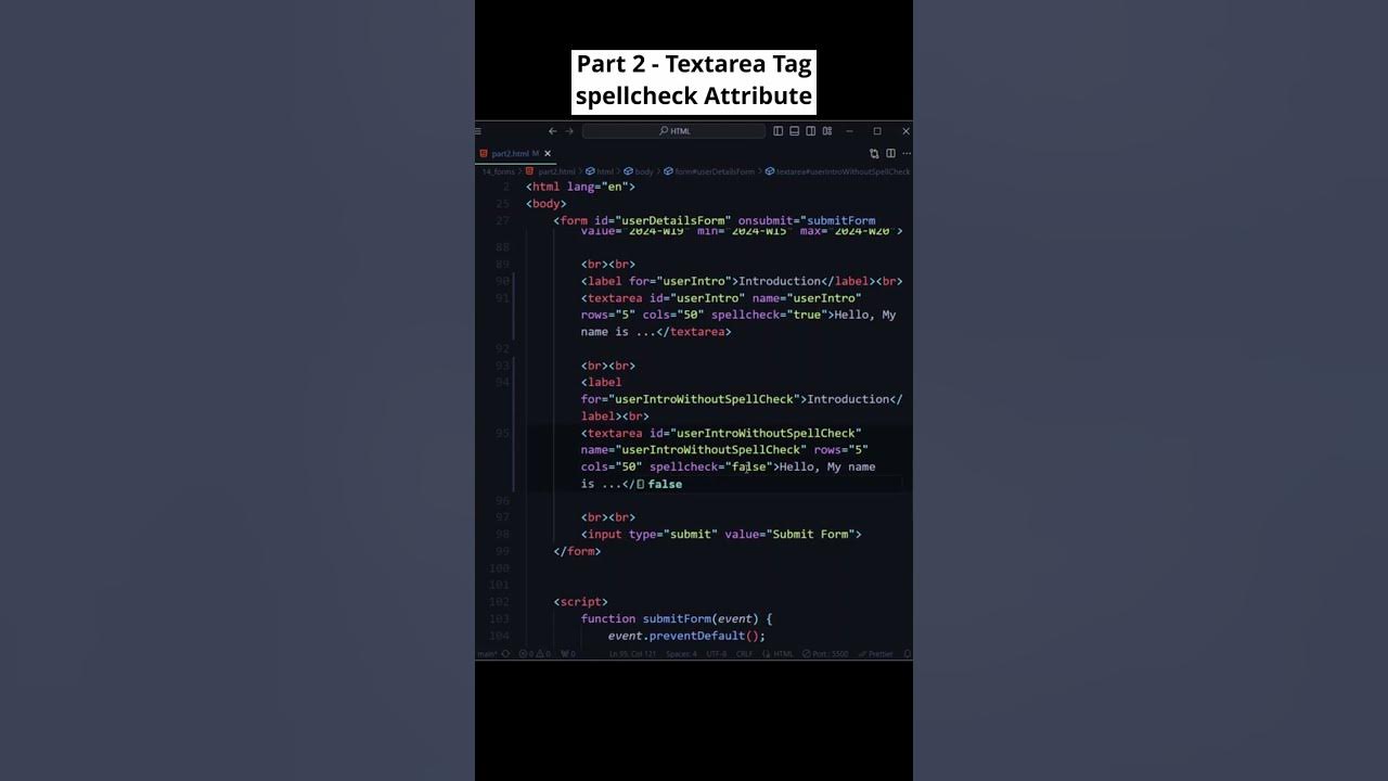 Textarea Tag - Disable Spellcheck and Default Spellcheck with Example! #htmlform #codewithmayur ...
