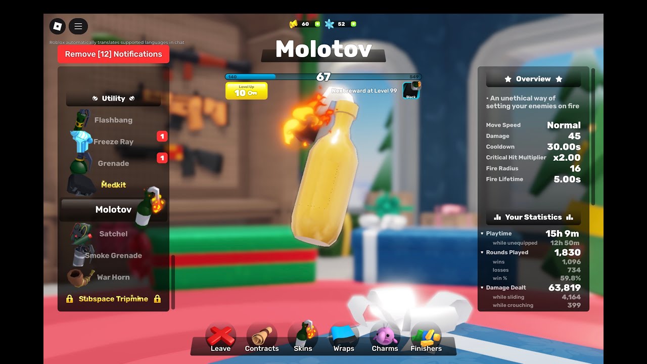 Getting Gold Wrap On Molotov In Roblox Rivals - YouTube
