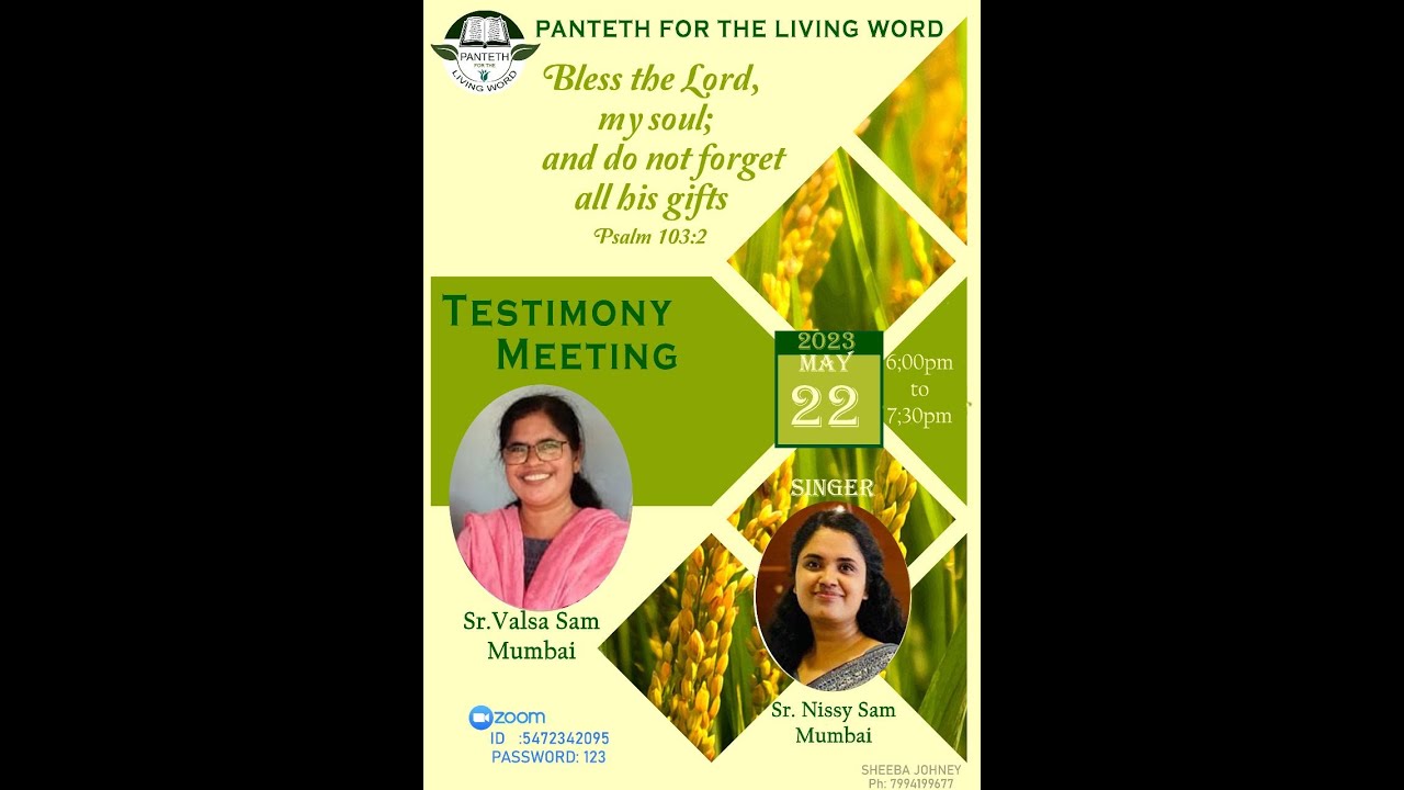 Sis. Valsa Sam, Mumbai - Testimony Meeting | Singer: Sis. Nissy Sam ...