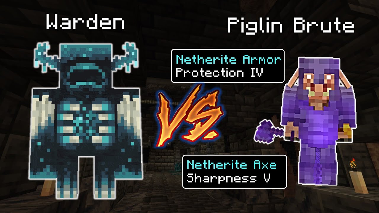 Warden vs Piglin Brute with fully enchanted Netherite Axe and Armor # ...