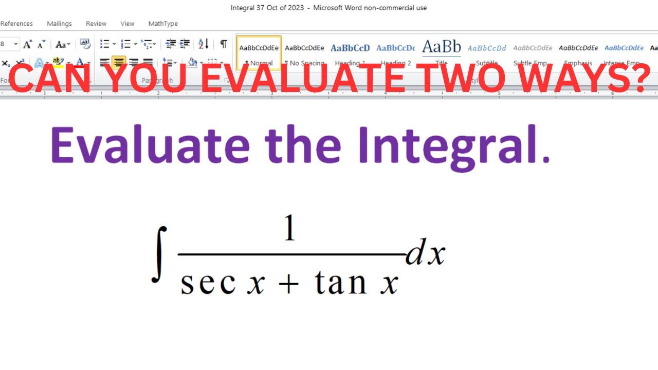 The Integral of 1/(sec x + tan x) - YouTube