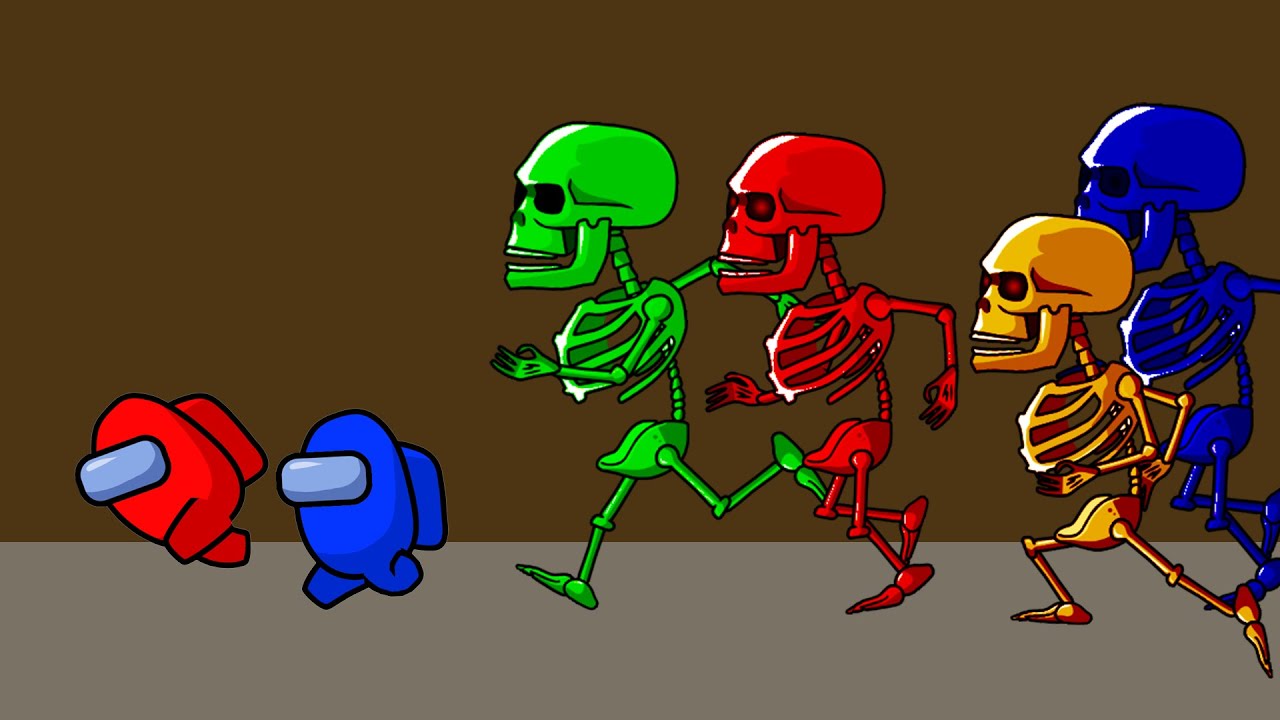 Among Us Players Vs Colorful Skeletons - YouTube